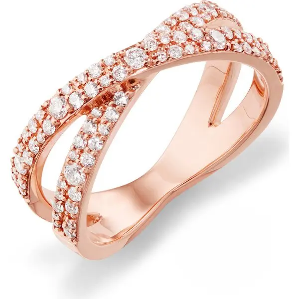 Lana Jewelry 14k Gold Scattered Diamond Crisscross Ring - Rose