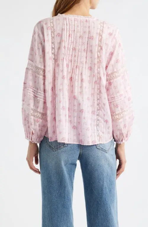 LoveShackFancy Lita Floral Long Sleeve Button-up Top - Raspberry Fields