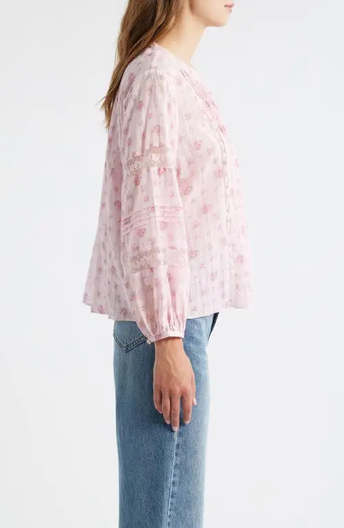 LoveShackFancy Lita Floral Long Sleeve Button-up Top - Raspberry Fields