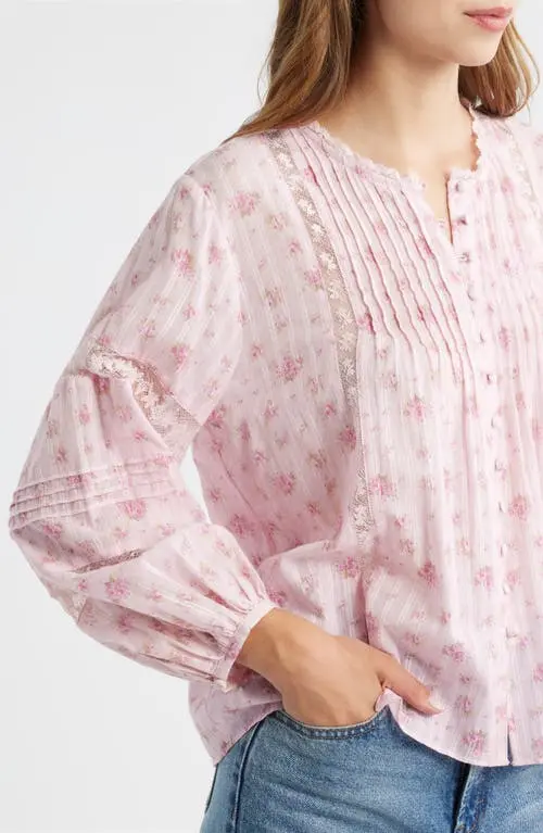 LoveShackFancy Lita Floral Long Sleeve Button-up Top - Raspberry Fields