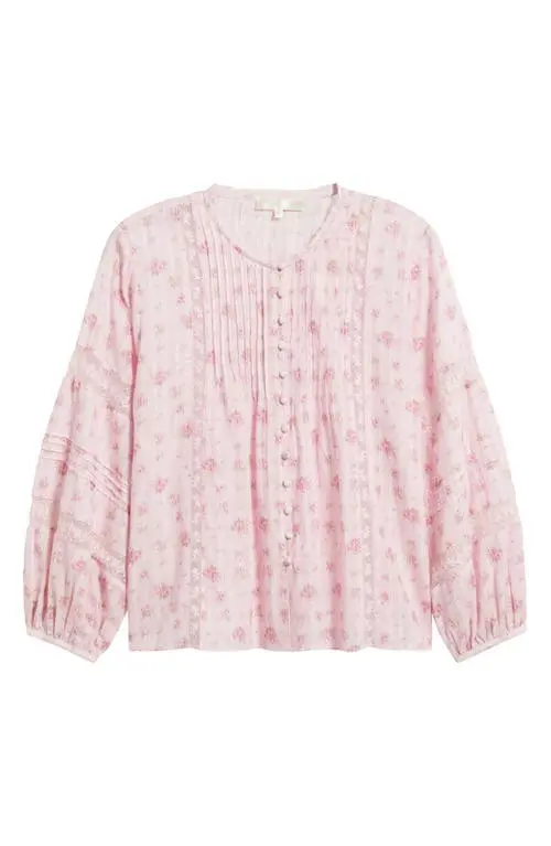 LoveShackFancy Lita Floral Long Sleeve Button-up Top - Raspberry Fields
