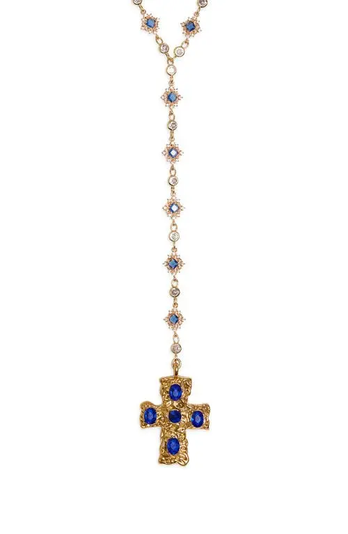 VIDAKUSH Belvedere Cross Rosary Chain Necklace - Gold/blue
