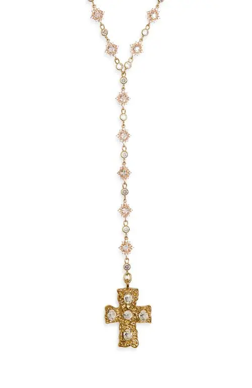 VIDAKUSH Belvedere Cross Rosary Chain Necklace - Gold/clear