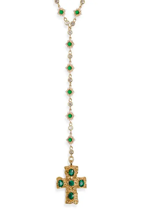 VIDAKUSH Belvedere Cross Rosary Chain Necklace - Gold/green