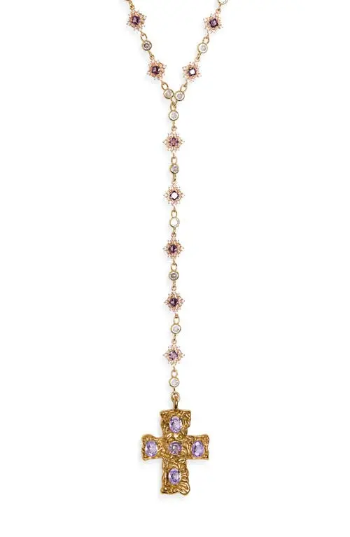 VIDAKUSH Belvedere Cross Rosary Chain Necklace - Gold/purple