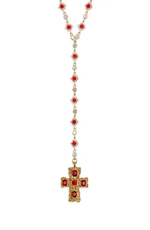 VIDAKUSH Belvedere Cross Rosary Chain Necklace - Gold/red