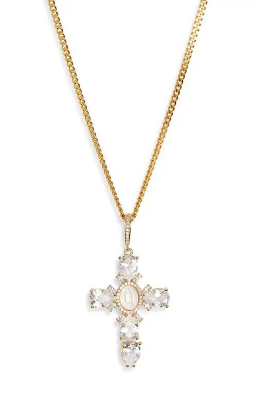 VIDAKUSH Virgin Mary Cross Pearl Necklace - Gold
