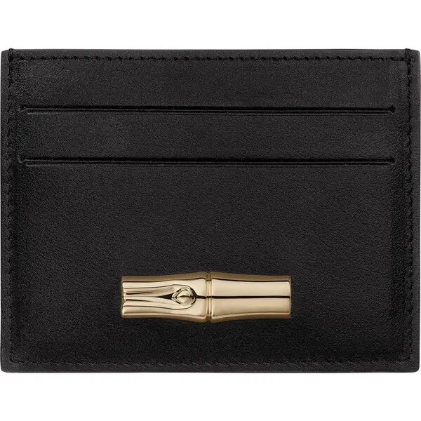 Longchamp Le Roseau Leather Card Case - Black