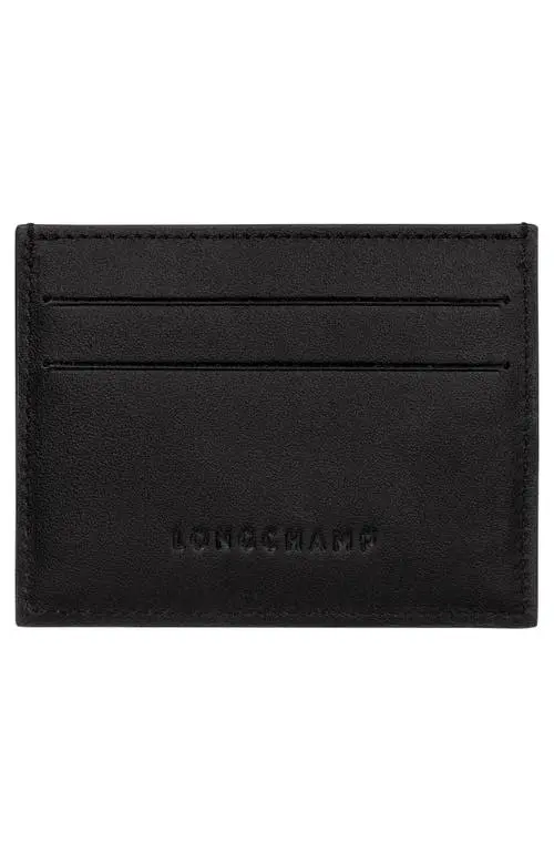 Longchamp Le Roseau Leather Card Case - Black
