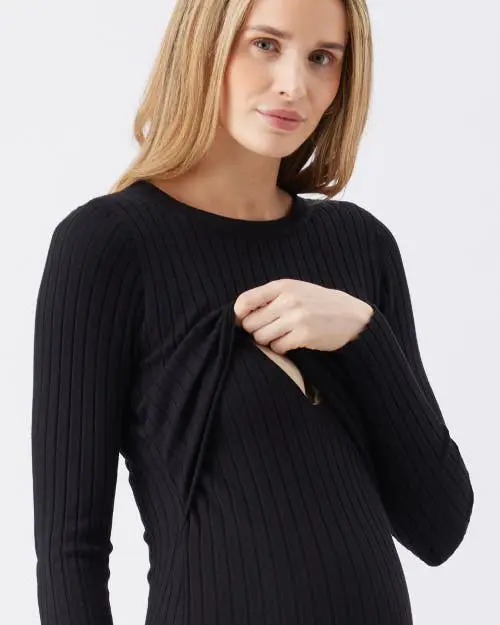 RIPE MATERNITY Eden Knit Nursing Dress - Black