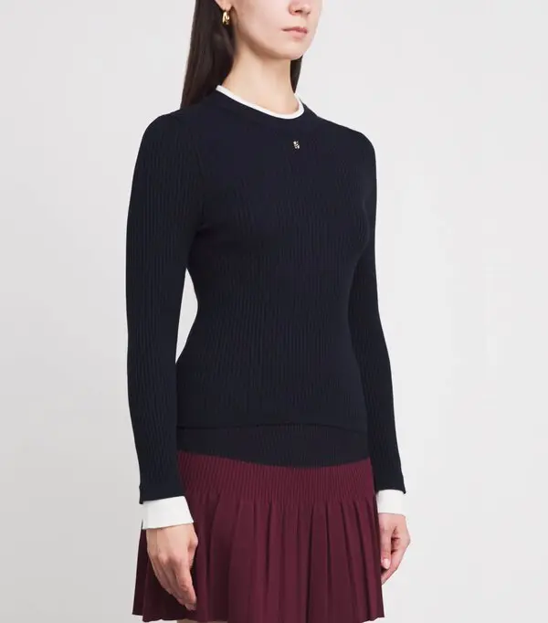 Sandro Cropped-sleeve Logo Sweater - Blue