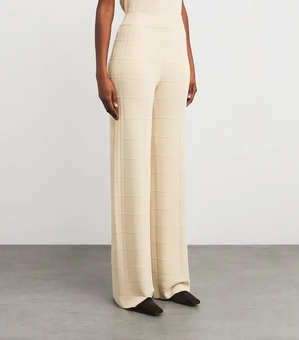 JOSEPH Grid Knit Straight Trousers - Beige