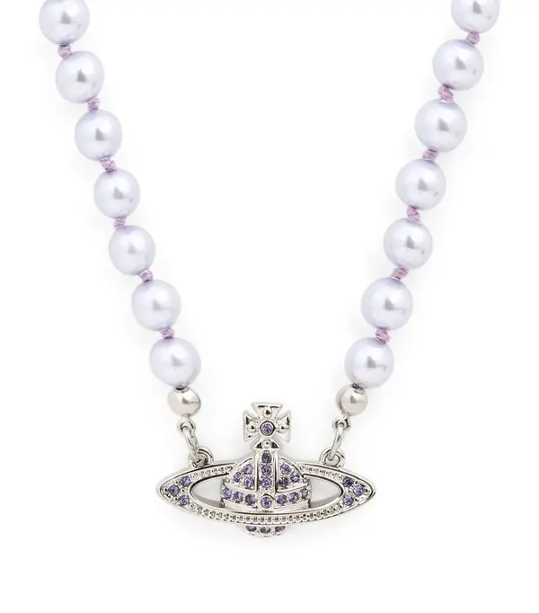 VIVIENNE WESTWOOD Faux Pearl Mini Bas Relief Necklace - Silver