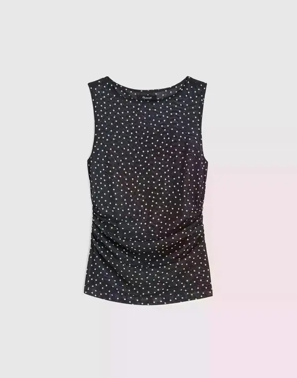 Madewell Ruched Polka Dot Mesh Tank