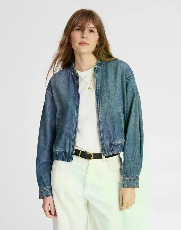 Madewell Zip-up Bomber Jacket In Airy Denim