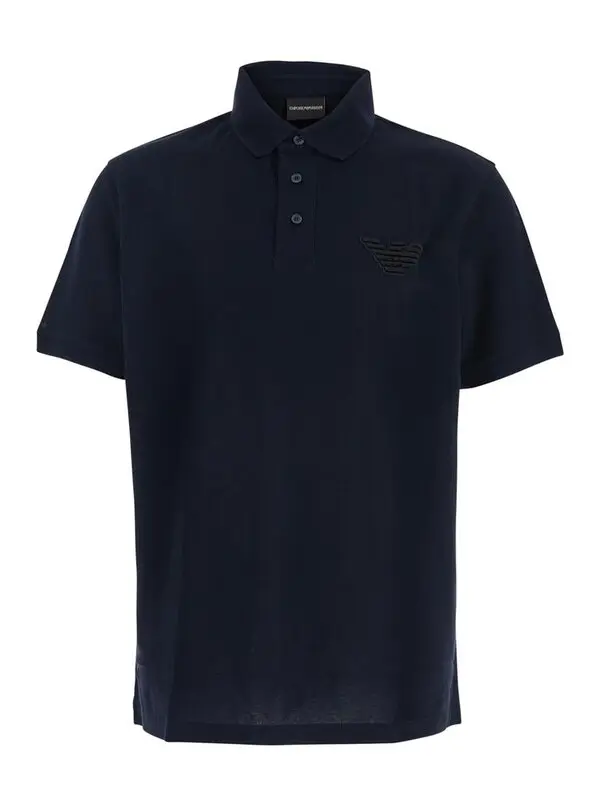Emporio Armani Polo Shirt With Classic Collar And Front Logo In Cotton - Blue