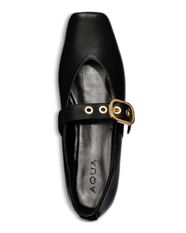 Aqua Stella Flats - Black Leather
