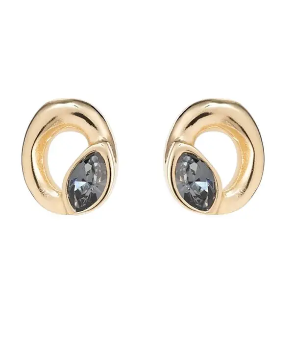 UNODE50 Oval Crystal Stud Earrings - Gold