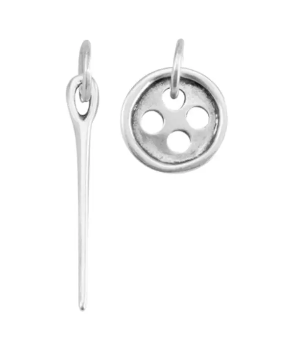 UNODE50 Sterling Plated Button And Needle Drop Earrings - Silver