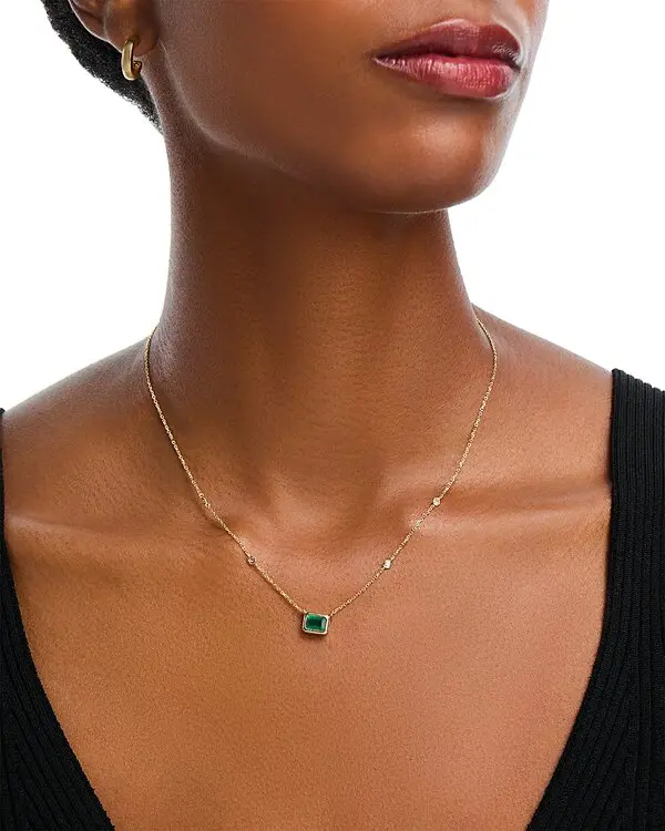 Bloomingdale'S 14k Yellow Gold Emerald And Diamond Pendant Necklace - Green/gold