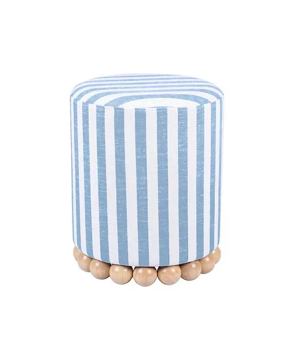 TOV FURNITURE Dex Striped Linen Ottoman - Blue