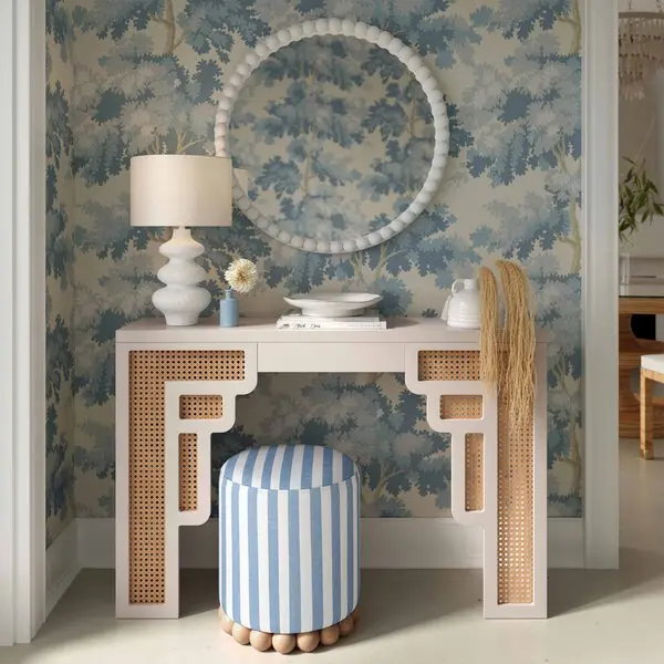 TOV FURNITURE Dex Striped Linen Ottoman