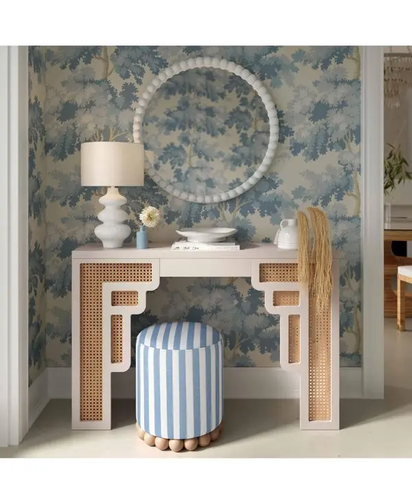 TOV FURNITURE Dex Striped Linen Ottoman