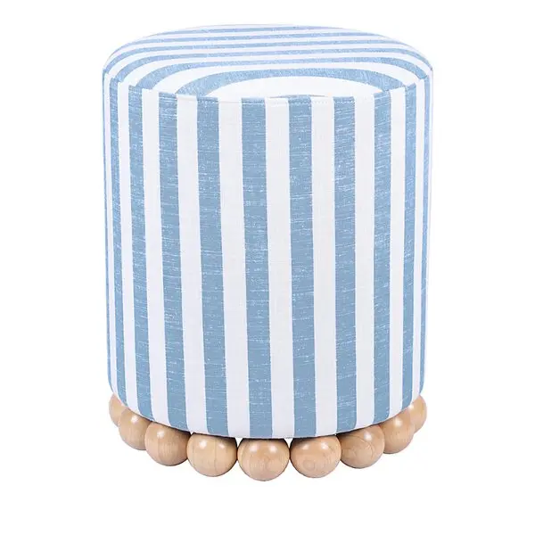 TOV FURNITURE Dex Striped Linen Ottoman - Blue