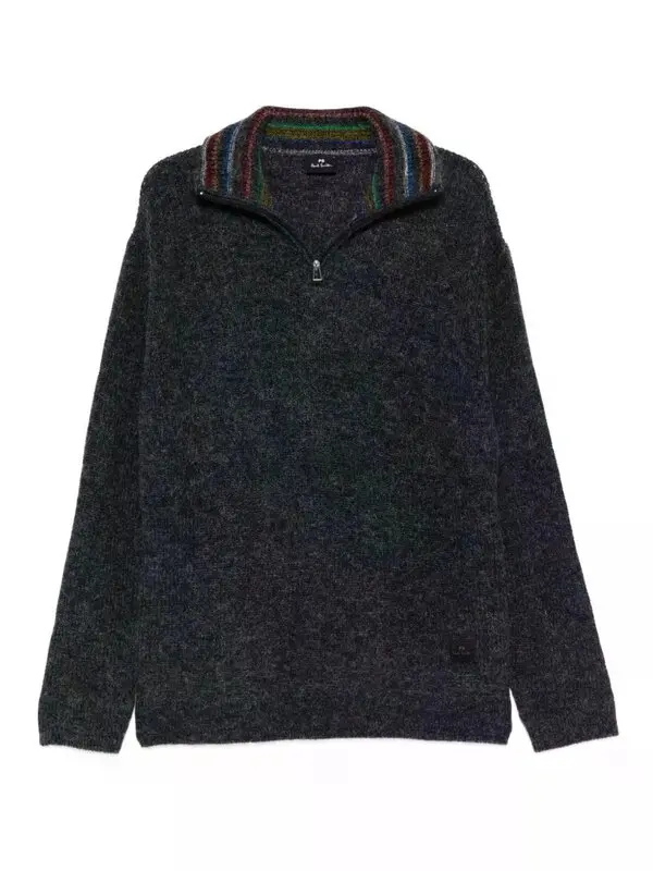 Paul Smith Half-zip Striped-collar Sweater - Grey