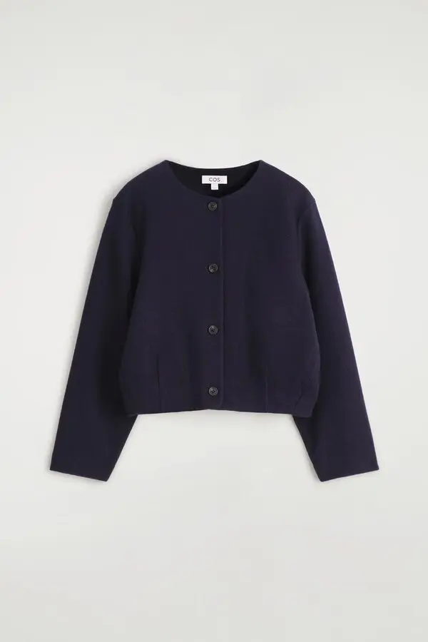 Cos Boiled Merino Wool Cardigan - Navy