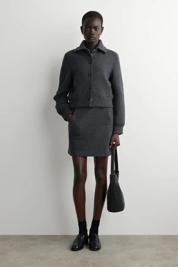 Cos Boiled Merino Wool Mini Skirt - Gray