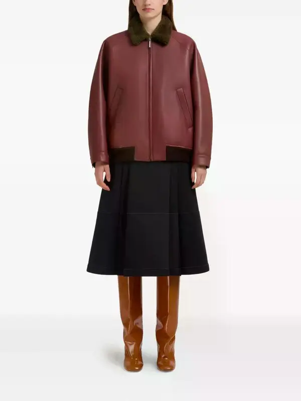 Marni Leather Bomber Jacket With Collar Detail