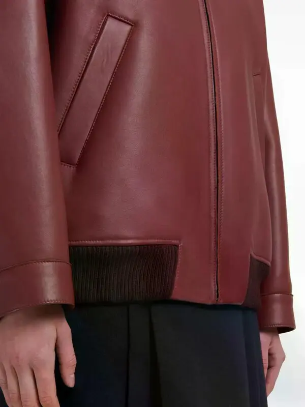 Marni Leather Bomber Jacket With Collar Detail