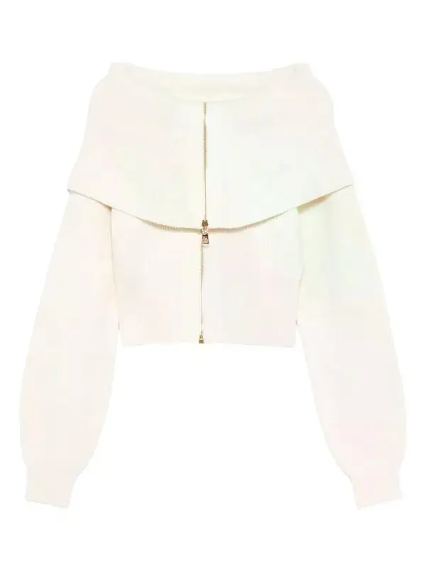Elisabetta Franchi Off-shoulder Zip-up Cardigan - Neutrals