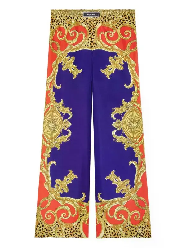 Versace Baroque And Leopard Print Silk Trousers - Purple