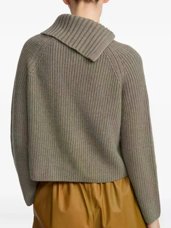 YVES SALOMON Zip-neck Ribbed Sweater - Grey