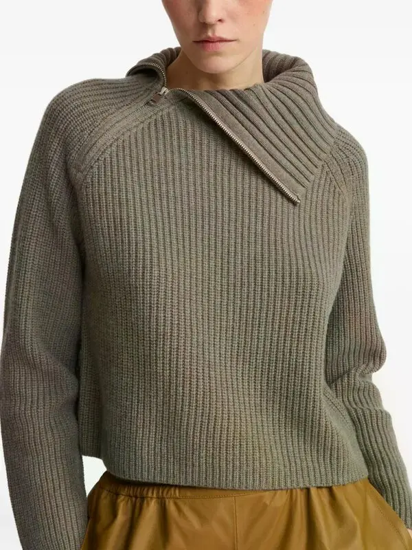 YVES SALOMON Zip-neck Ribbed Sweater - Grey