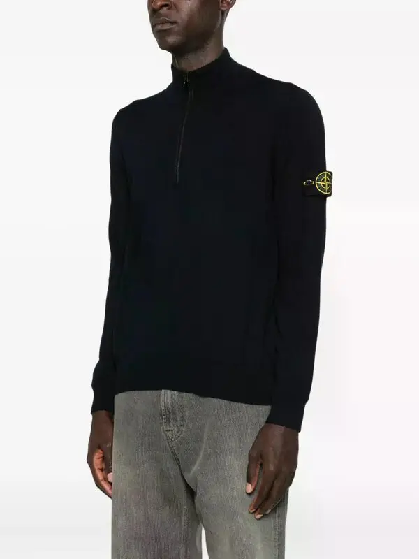 Stone Island Half-zip Sweater With Logo Patch - Blue