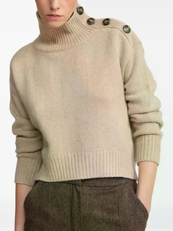 YVES SALOMON High-neck Buttoned Sweater - Neutrals