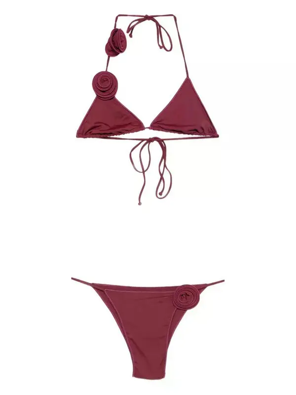 LA REVECHE Rose-embellished Triangle Bikini - Red