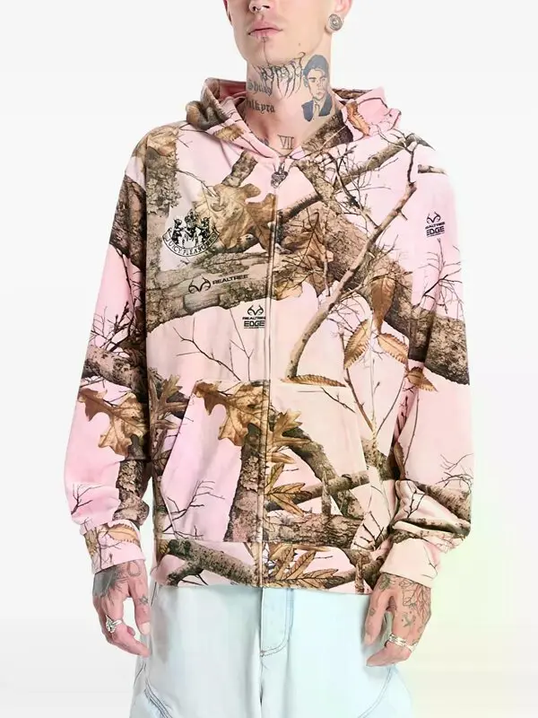 PLEASURES Tree-print Zip-up Hoodie - Pink