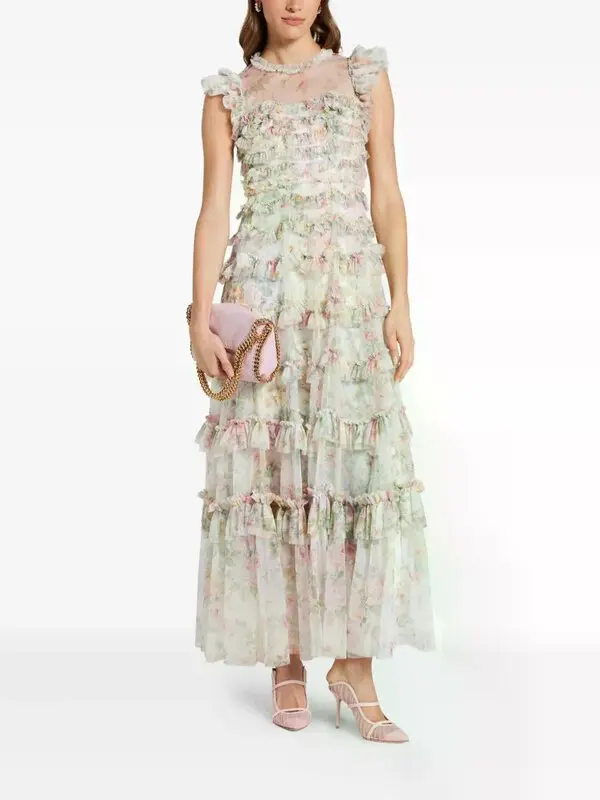 NEEDLE & THREAD Floral-print Tiered Ruffle Dress