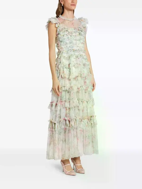 NEEDLE & THREAD Floral-print Tiered Ruffle Dress