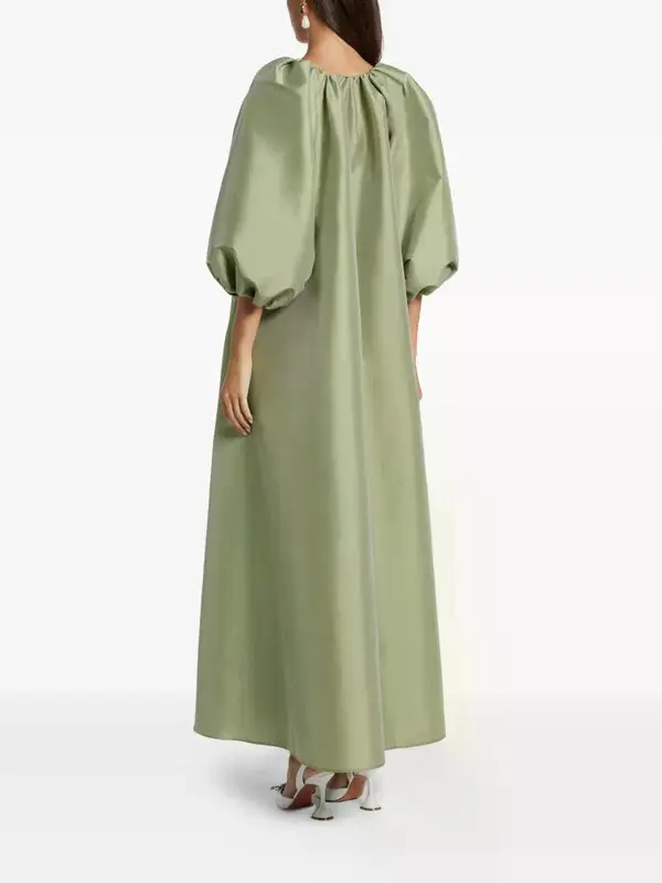 green balloon dress Green Bodycon Dress Mesh Balloon Sleeve Ruched Midi main image 0
