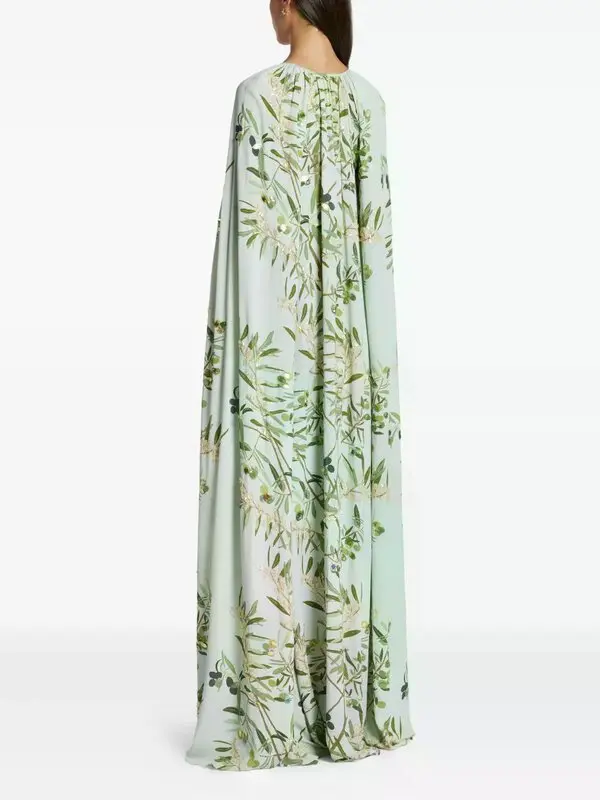 Bernadette Olive-print Sequin Cape Maxi Dress