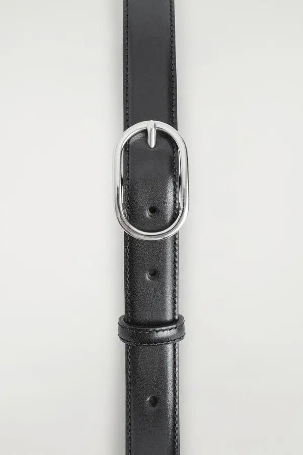 Cos Oval-buckle Leather Belt - Black