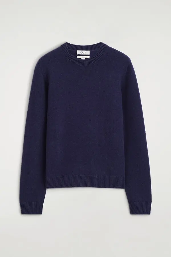 Cos Cashmere Crew-neck Sweater With Ribbed Trims - Navy