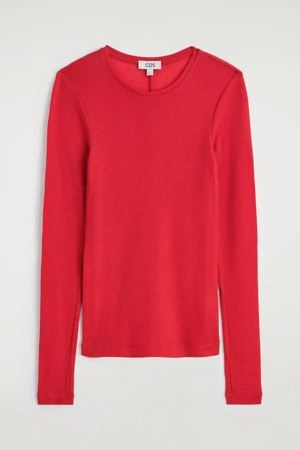 Cos Slim Merino Wool Sweater - Red