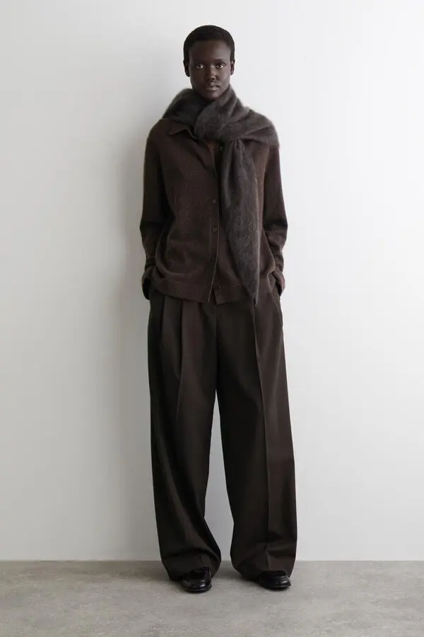Cos Cashmere Shirt With Pointed Collar And Ribbed Trims