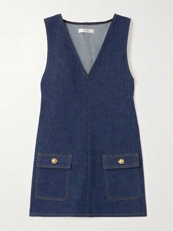 FRAME The Pinafore Paneled Denim Mini Dress - Blue